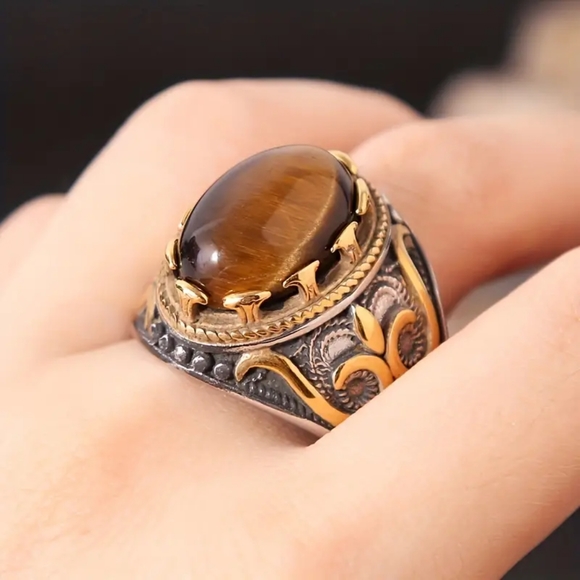 Accessories | Trendy Fashion Vintage Mens Oval Tiger Eye Ring Punk ...
